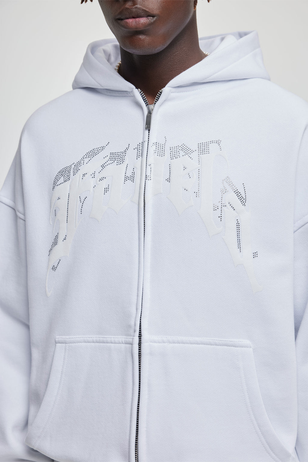 AVES RHINESTONE WHITE FRONTZIP – FAVELA Clothing