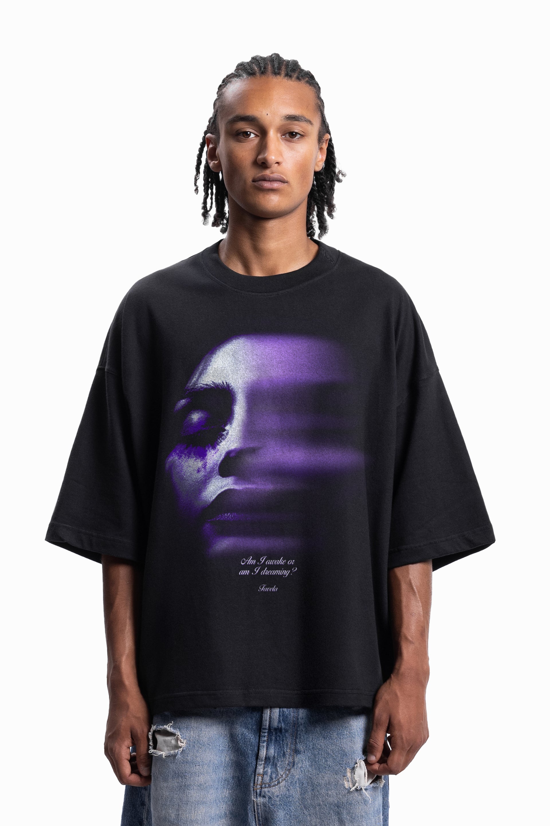 AWAKE BLACK DISTRESSED T-SHIRT - FAVELA Clothing