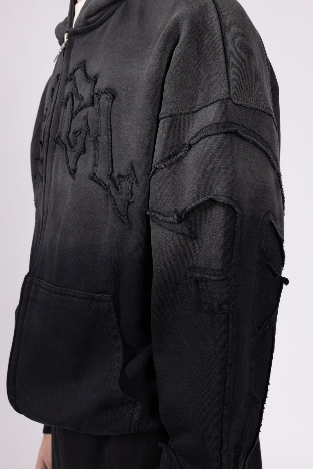 CORRUPTED GRADIENT BLACK WASHED FRONTZIP – FAVELA Clothing
