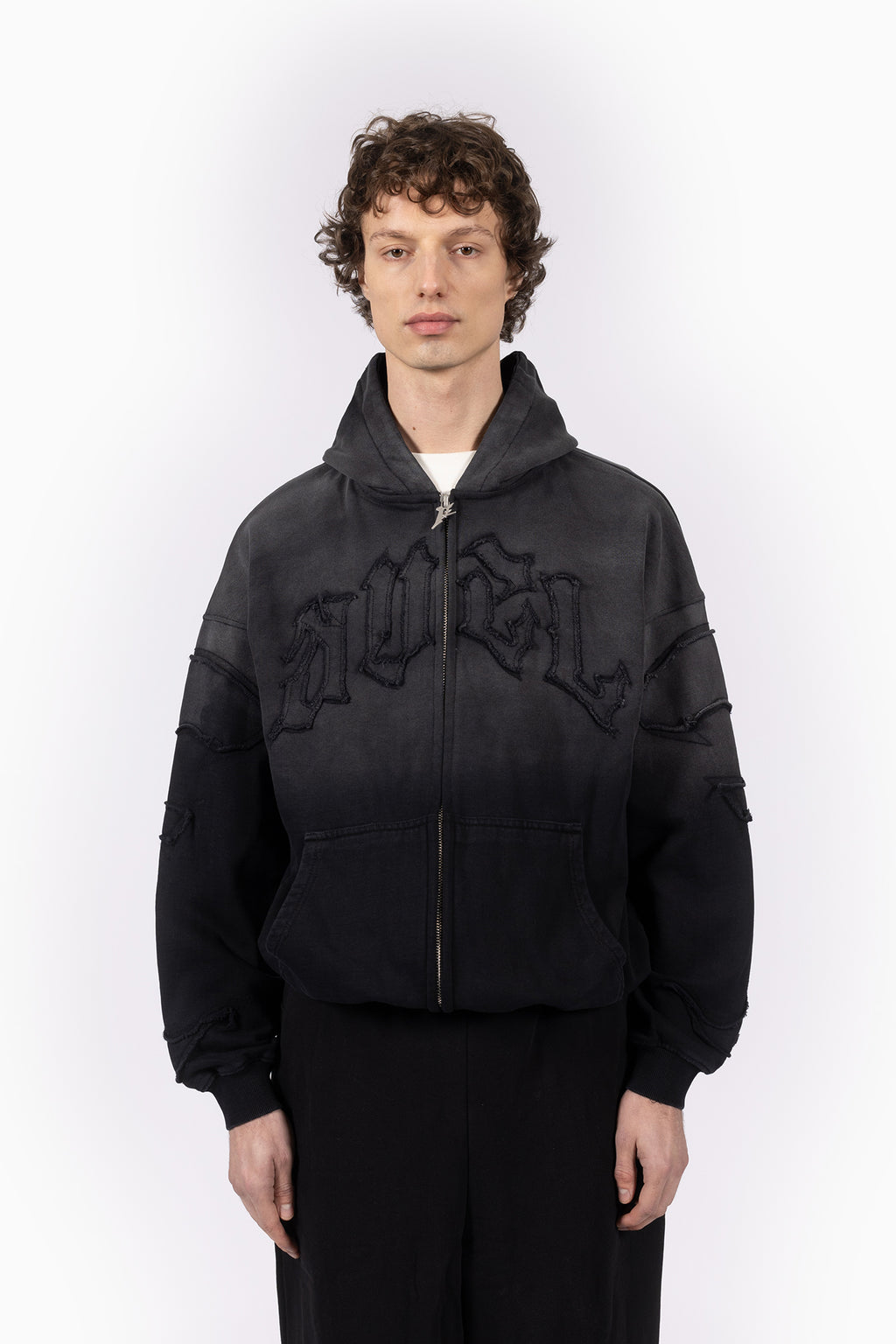 CORRUPTED GRADIENT BLACK WASHED FRONTZIP – FAVELA Clothing