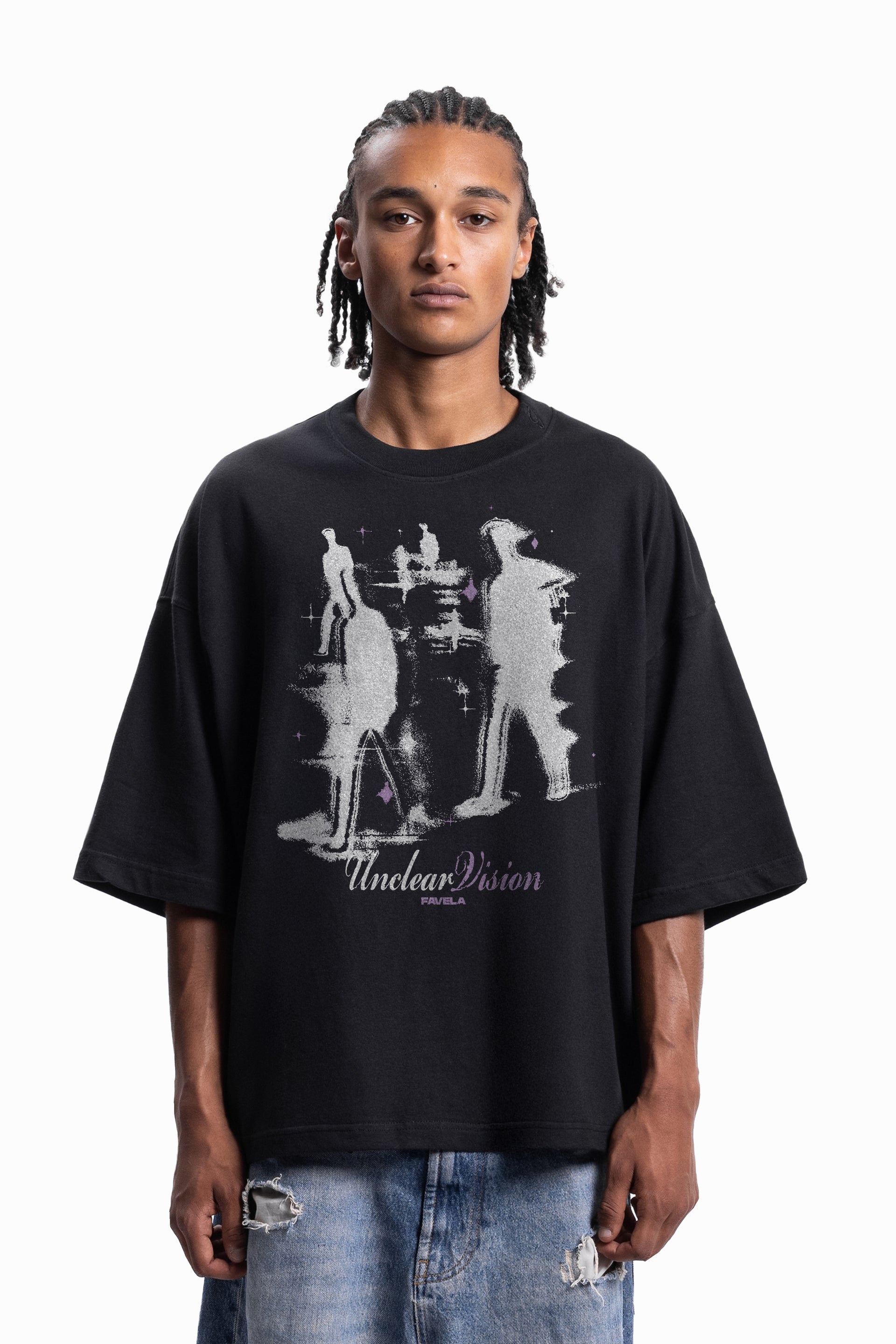 UNCLEAR VISION BLACK DISTRESSED T-SHIRT - FAVELA Clothing