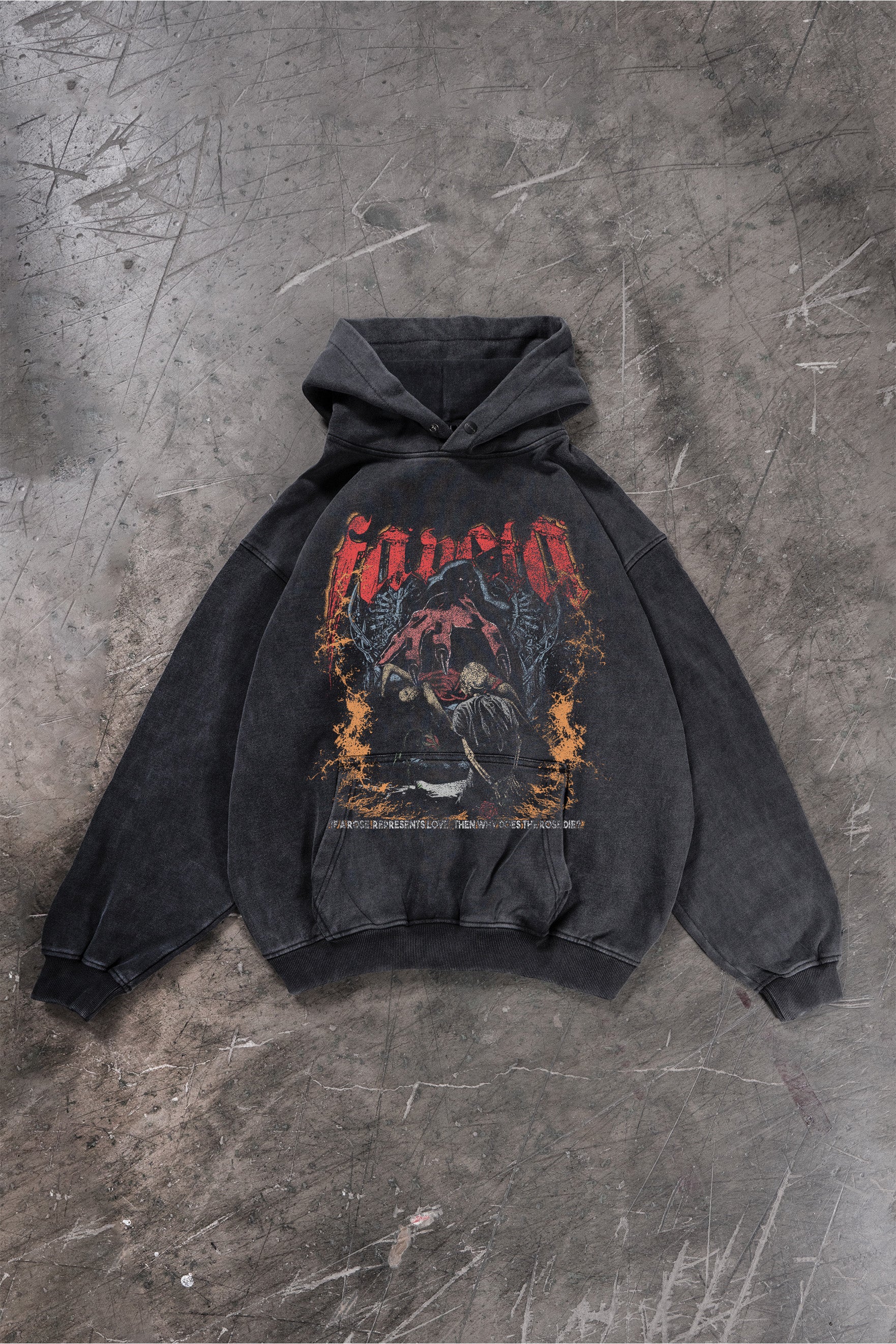 ROSE BLACK WASHED HOODIE - FAVELA Clothing